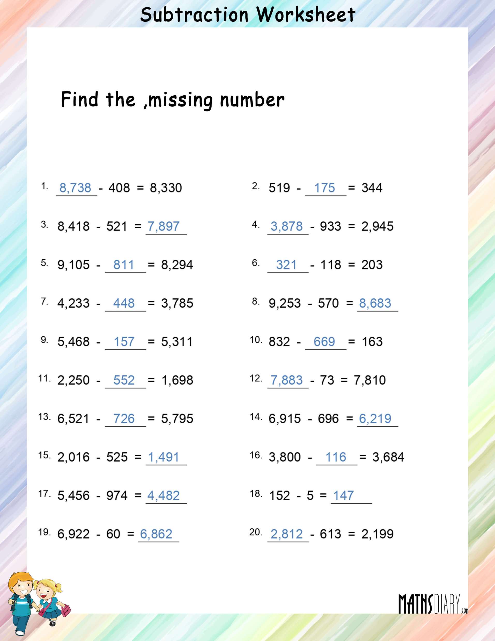 Single Digit Subtraction Within 5 Missing Numbers Math