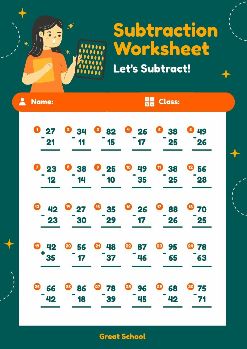 Subtraction Worksheet - Piktochart - Worksheets Library