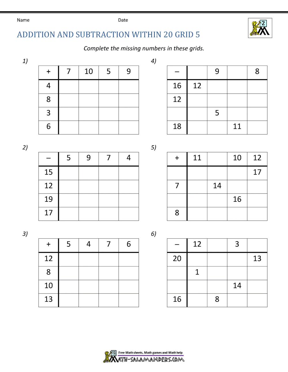 Add And Subtract Within 20 Worksheets Library
