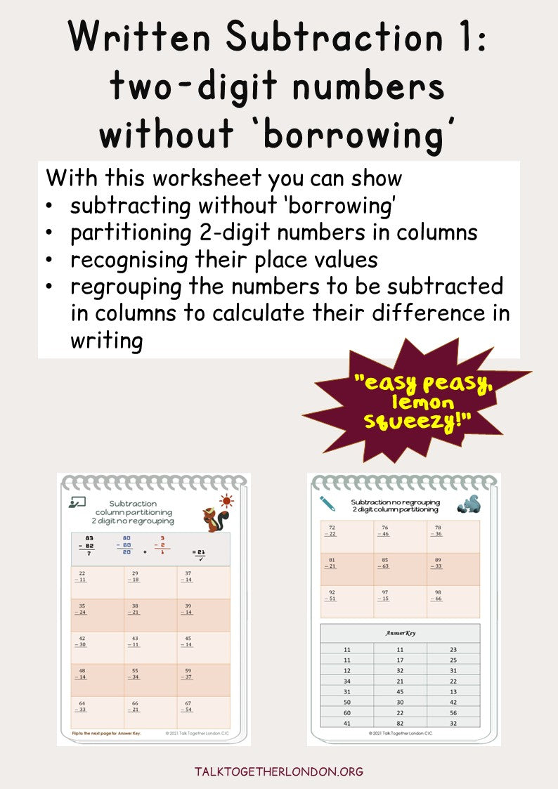 Written Subtraction 1 Use Place Value Partitioning Two Digit