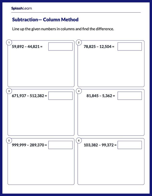 Subtract The Numbers Using The Column Method Math Worksheets Worksheets Library
