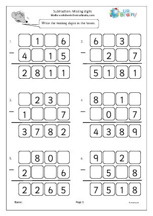 Subtraction: missing digits (2) - Subtraction in Year 5 (age 9-10 ... - Worksheets Library