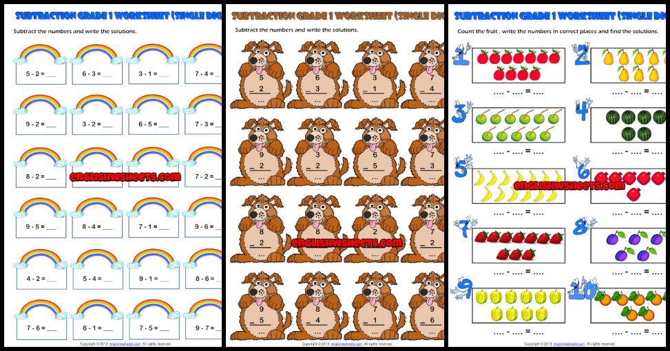 Free subtraction worksheet with pictures for grade 1, Download Free ...