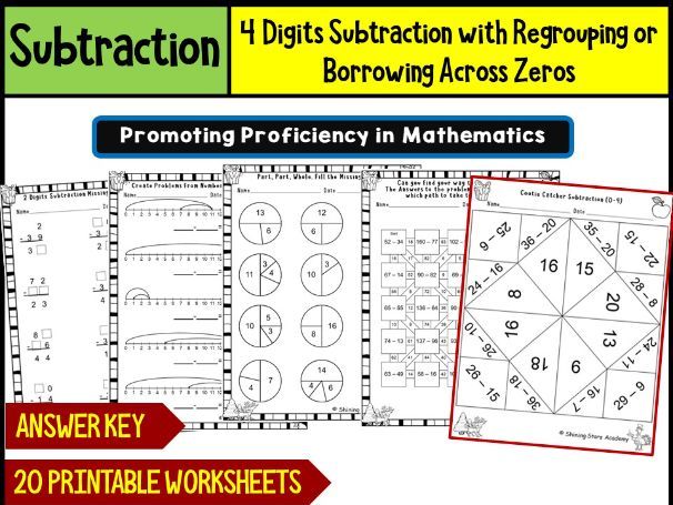 4 Digits Subtraction With Regrouping Or Borrowing Across Zeros