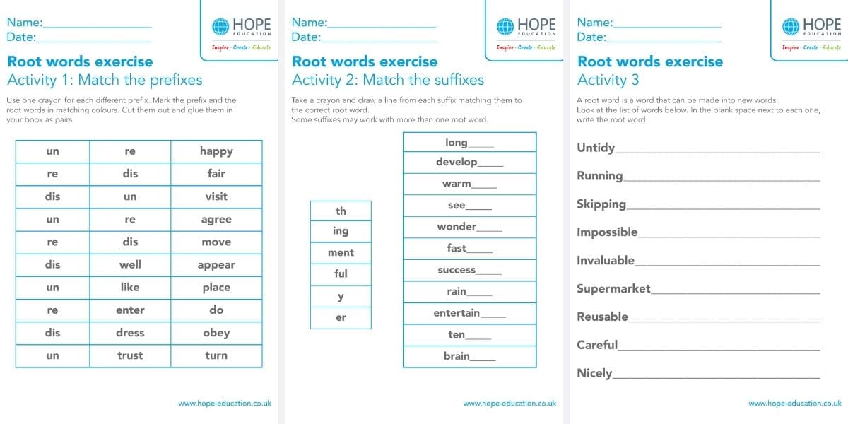 Prefix, suffixes and root words: A worksheet pack - Hope Blog ...