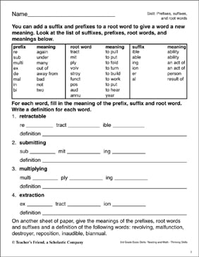 Prefixes, Suffixes, and Root Words | Printable Skills Sheets ...