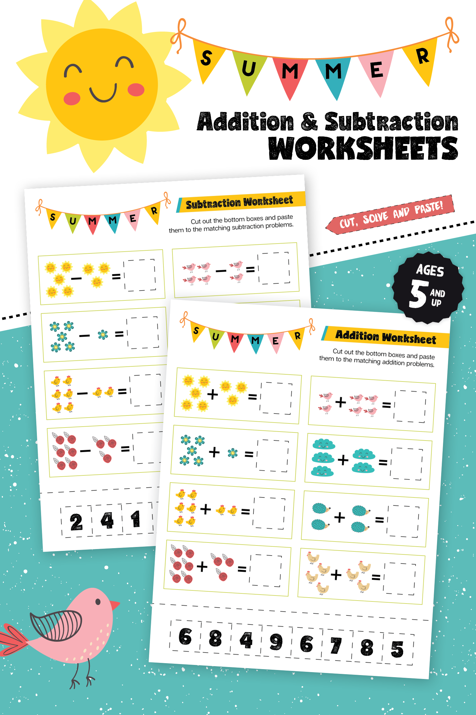 Summer Addition with a Number Line Worksheets Kindergarten 1st Grade ...