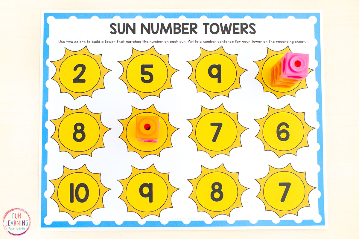 Sun Number Towers Printable Math Activity - Worksheets Library