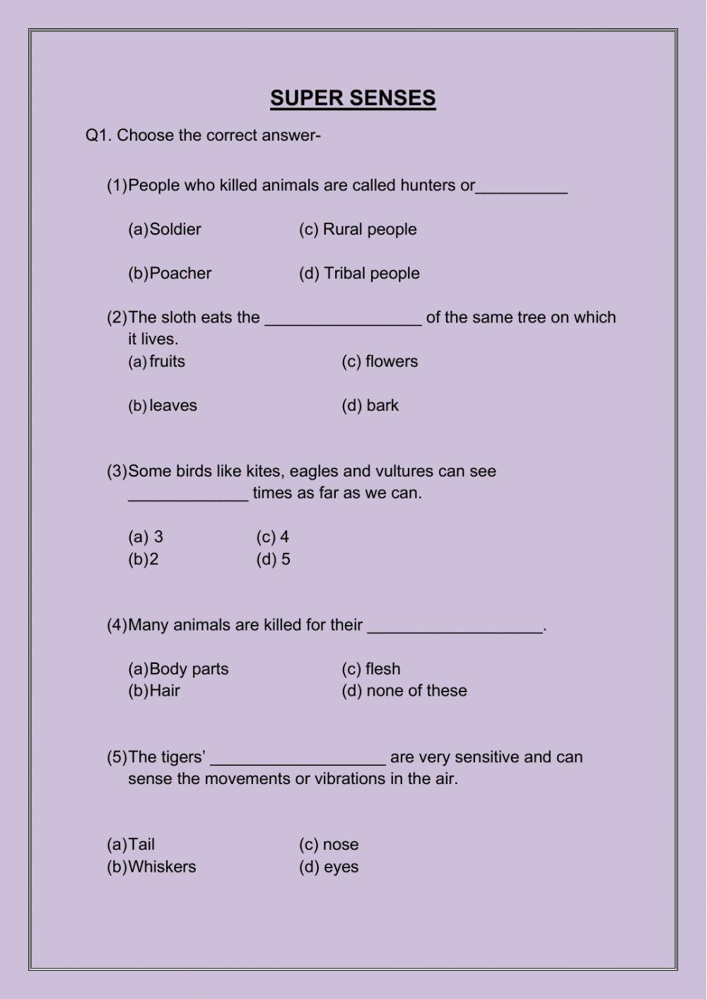 Super Senses Interactive Exercise For 1 Live Worksheets Worksheets