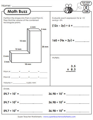 Daily Math Review Worksheets - Math Buzz (Level E) - Worksheets Library