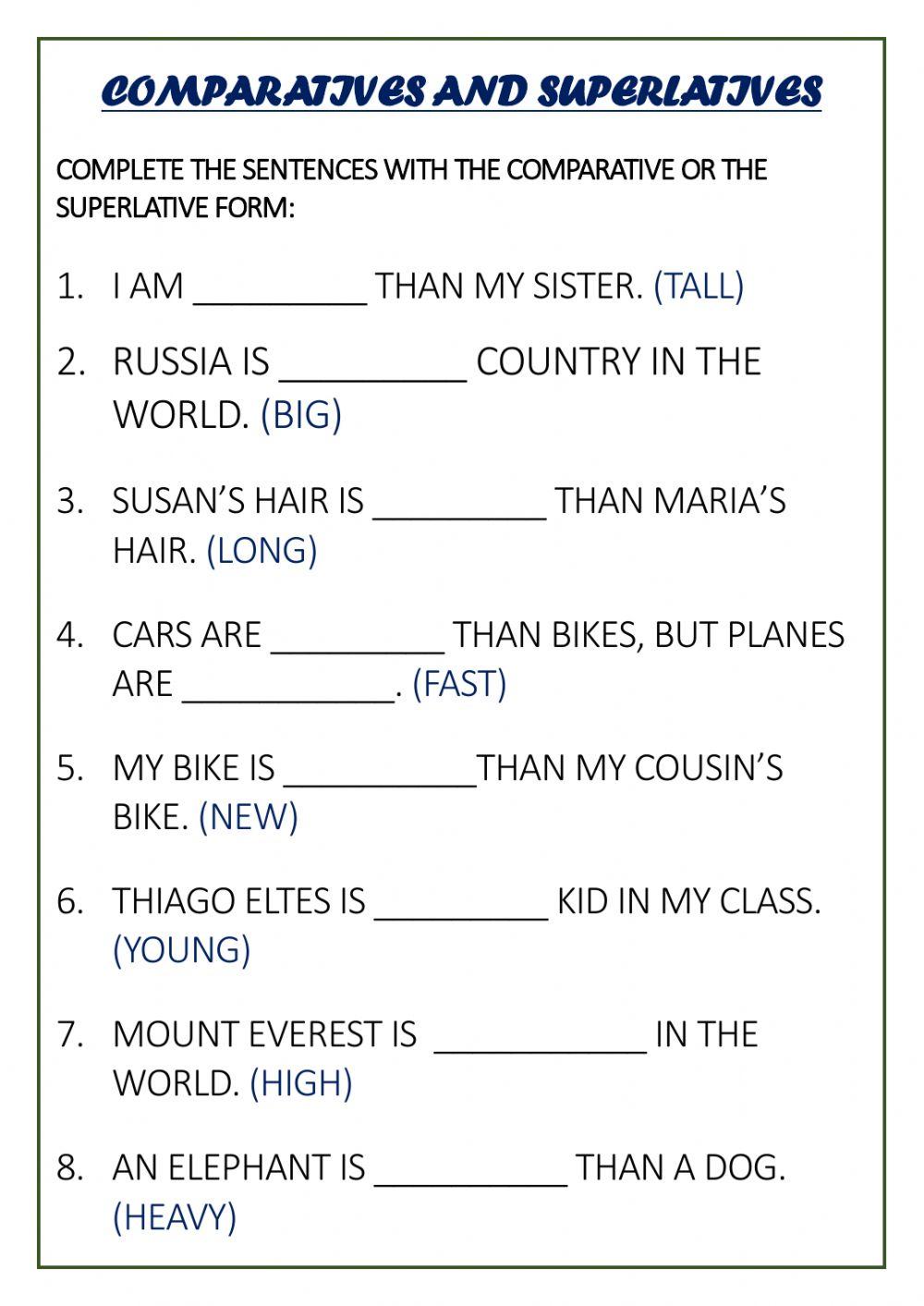 Comparatives and superlatives online exercise for 4TH GRADE | Live ... - Worksheets Library