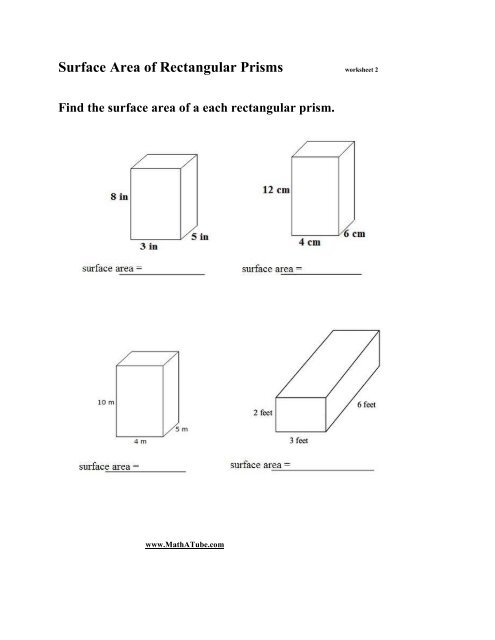 Surface Area of Rectangular Prisms - Worksheets Library