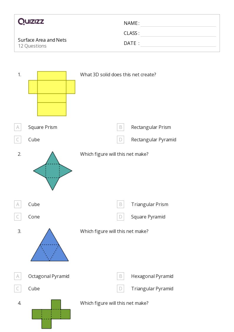 Free surface area with nets worksheet, Download Free surface area with ...