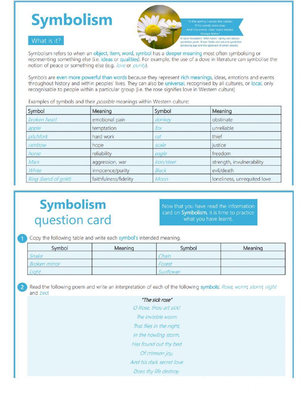 Symbolism worksheet | Live Worksheets - Worksheets Library