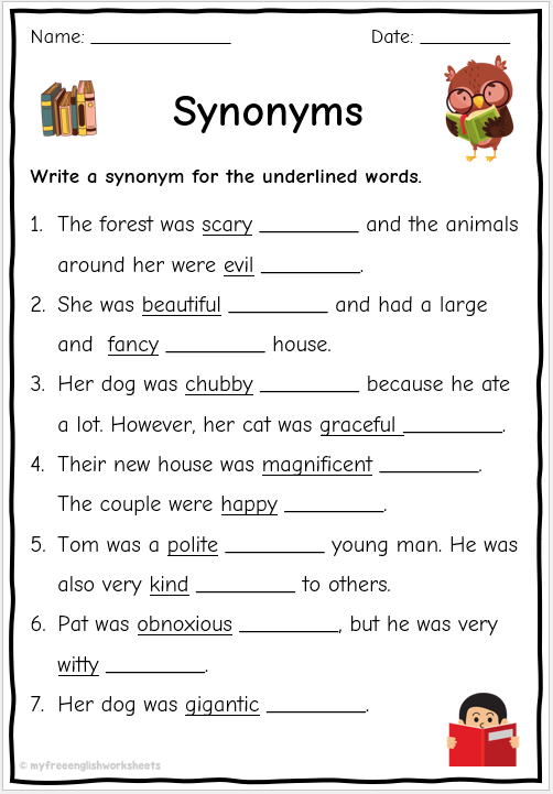 Synonym Worksheets | Free English Worksheets - Worksheets Library