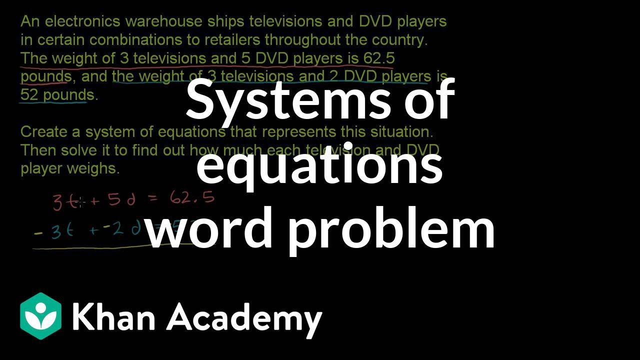Systems of equations word problems example 1 | Algebra I | Khan Academy ...