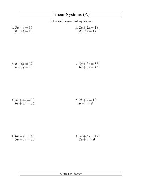 Systems Of Linear Equations Two Variables A Worksheets Library