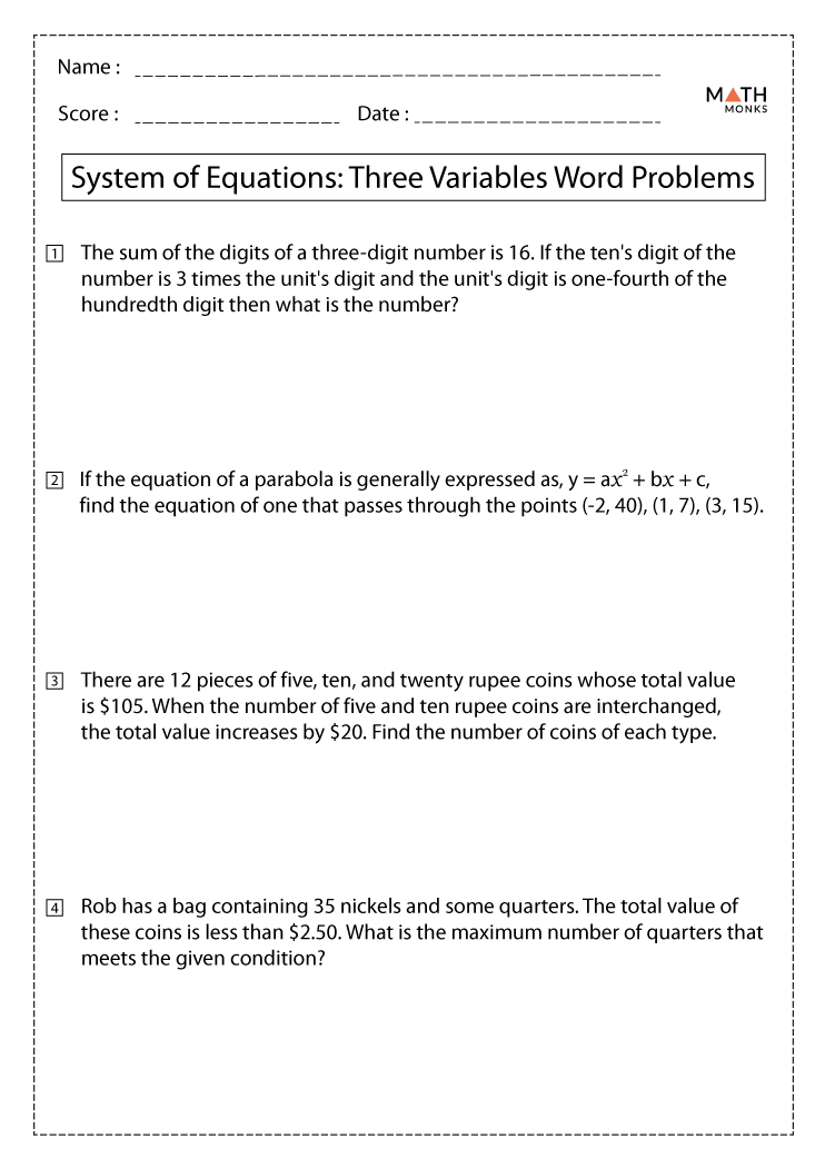 3 Variable System Of Equations Worksheets Math Monks Worksheets Library