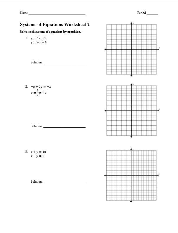 Systems Of Equations Riverside Math Worksheets Library