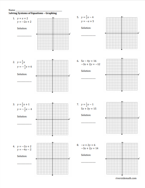Systems Of Equations Riverside Math Worksheets Library