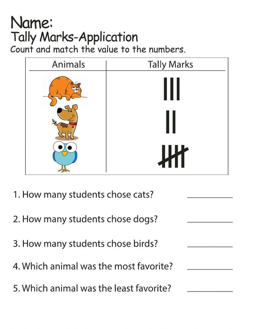 Tally Marks 1-5 (Tally Chart) Application 1 worksheet | Live ...