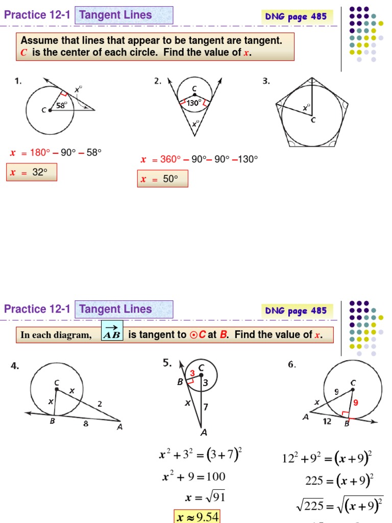 Practice 12-1 Tangent Lines | PDF | Polygon | Triangle Geometry ...