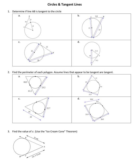Solved Circles And Tangent Lines 1 Determine If Line Ab Is