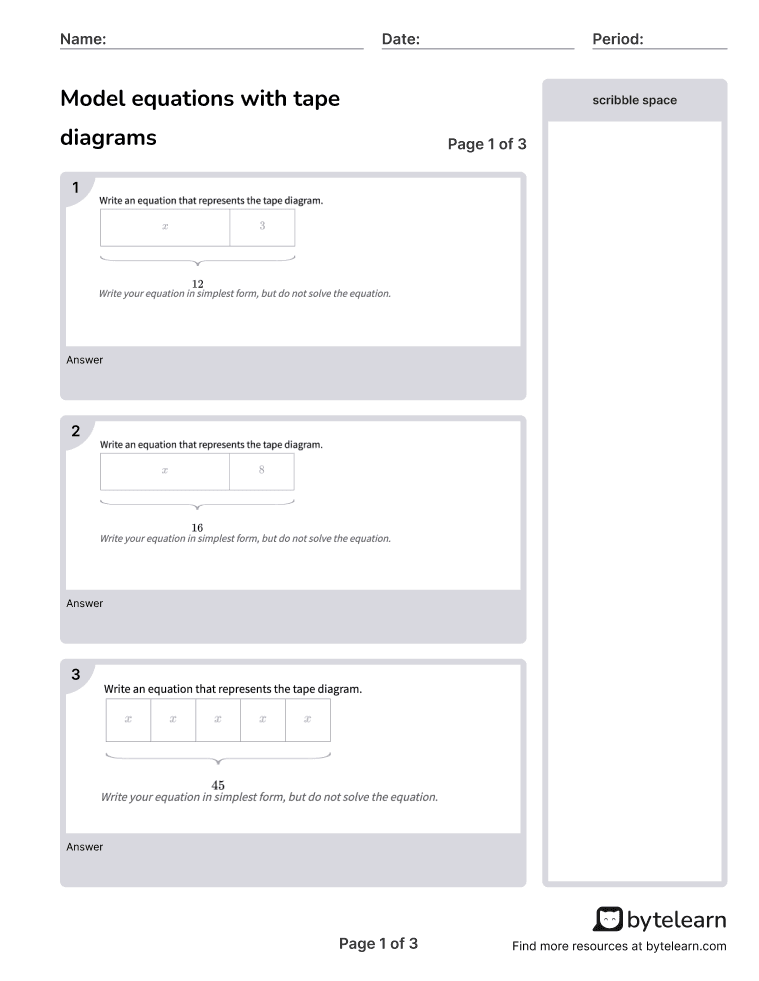 Free tape diagram math worksheet grade 2, Download Free tape diagram ...