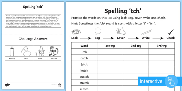 Year 1 Spelling Practice /ch/ Sound Spelt tch Worksheet - Worksheets Library