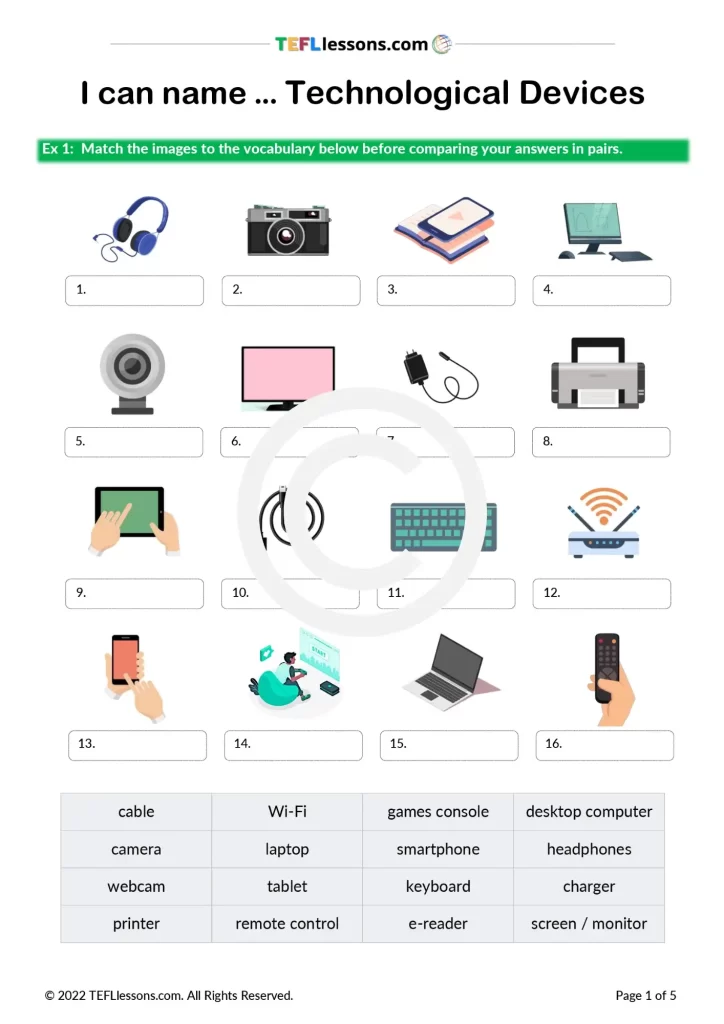 Technology Vocabulary - TEFL Lessons - tefllessons.com | ESL ...
