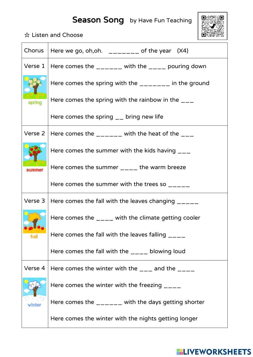 Season Song by Have Fun Teaching worksheet | Live Worksheets - Worksheets Library