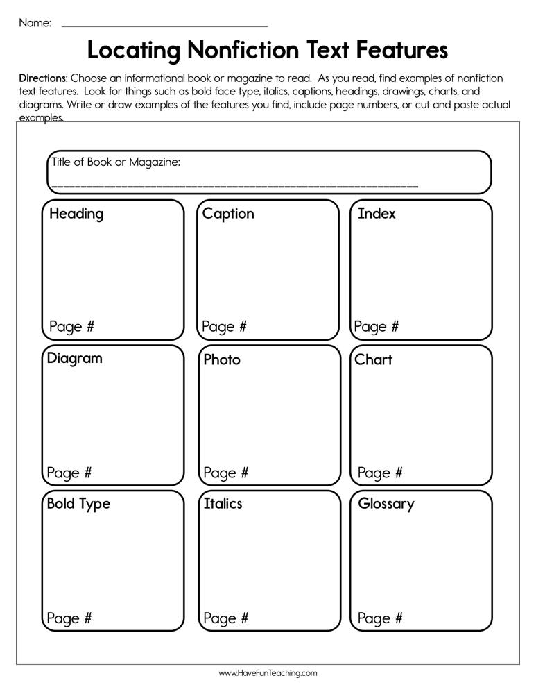 Locating Nonfiction Text Features Worksheet - Worksheets Library