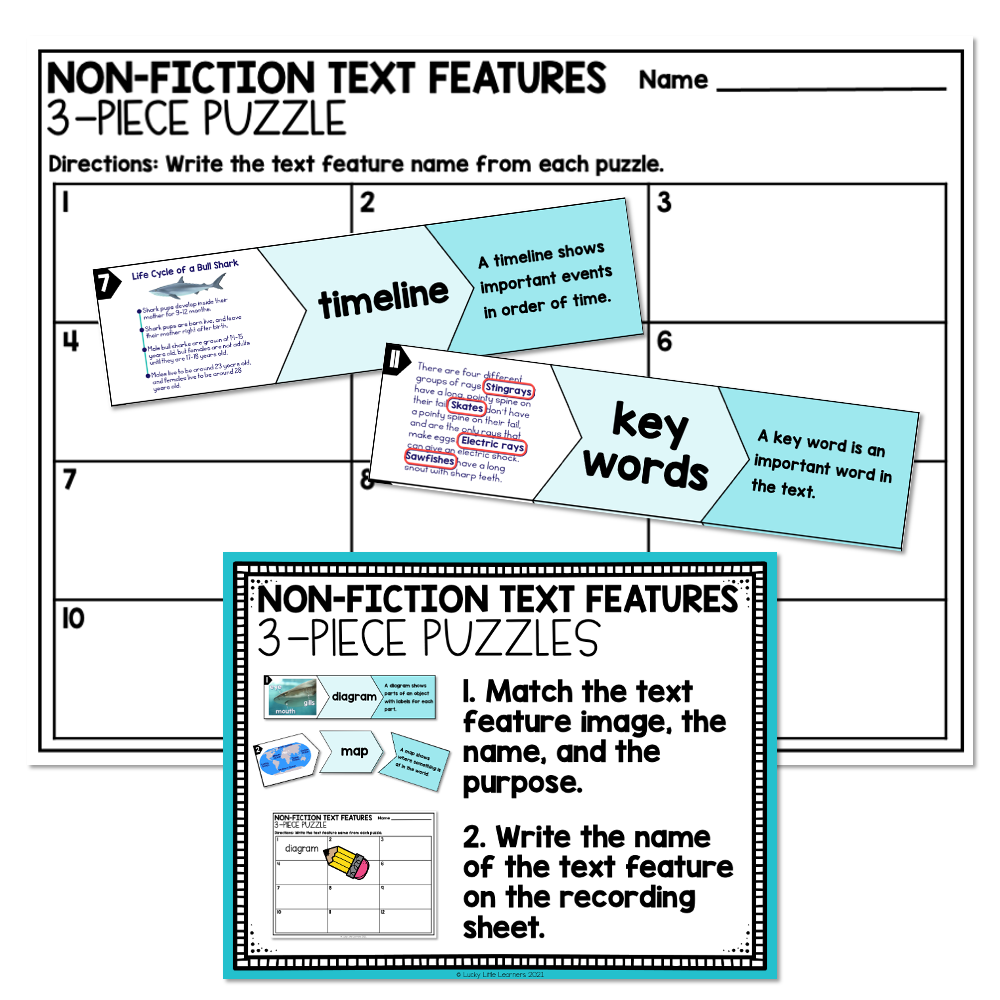 1st Grade Reading Center - Nonfiction Text Features - Lucky Little ...