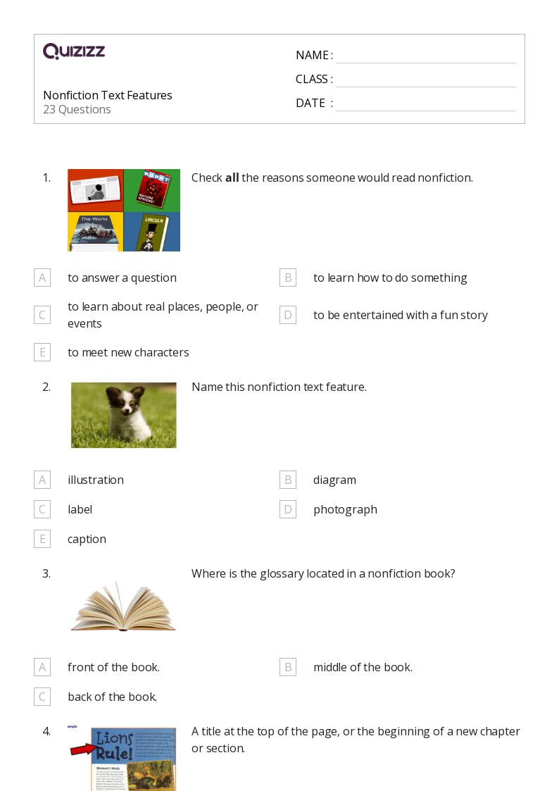 50+ Nonfiction Text Features worksheets for 2nd Grade on Quizizz ...