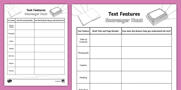 Text Features Scavenger Hunt for 3rd-5th Grade - Twinkl - Worksheets Library