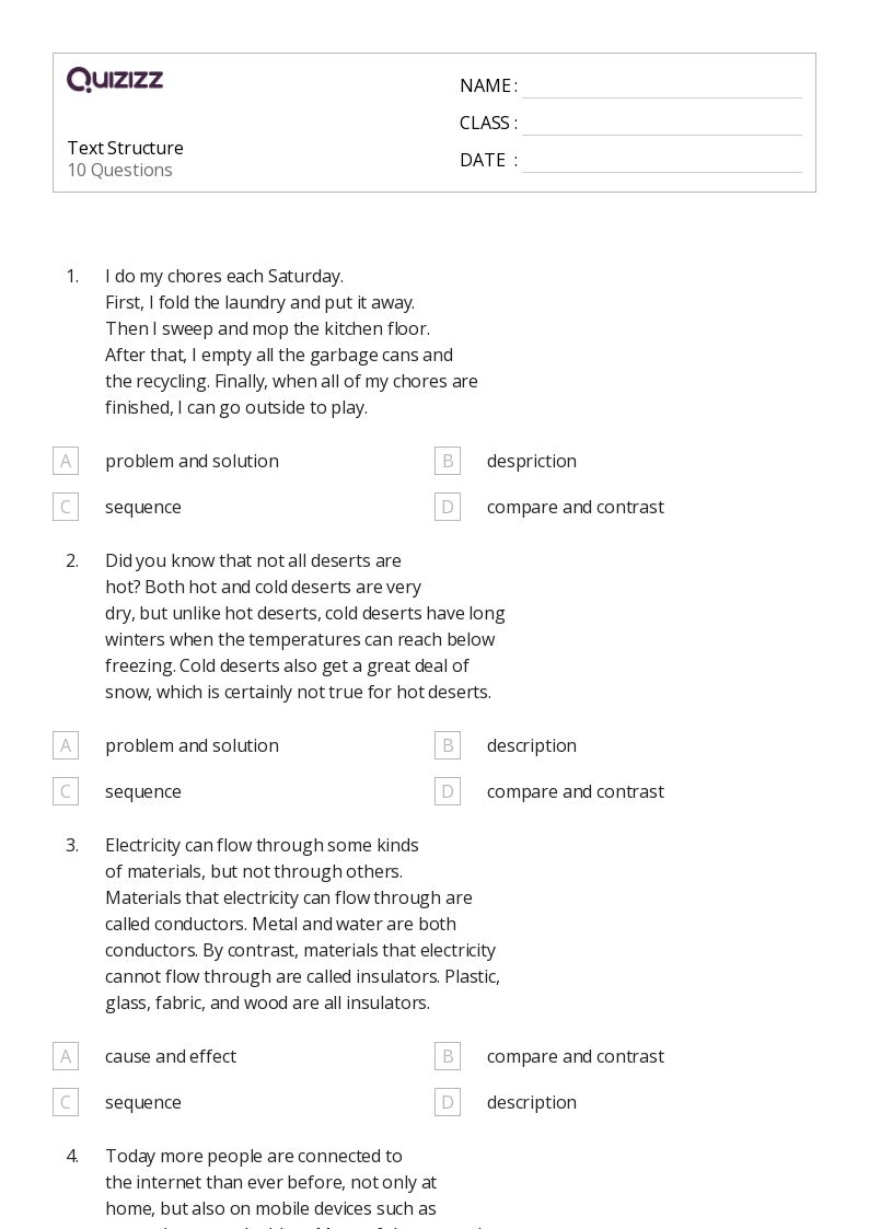 50 Analyzing Text Structure Worksheets For 5th Class On Quizizz