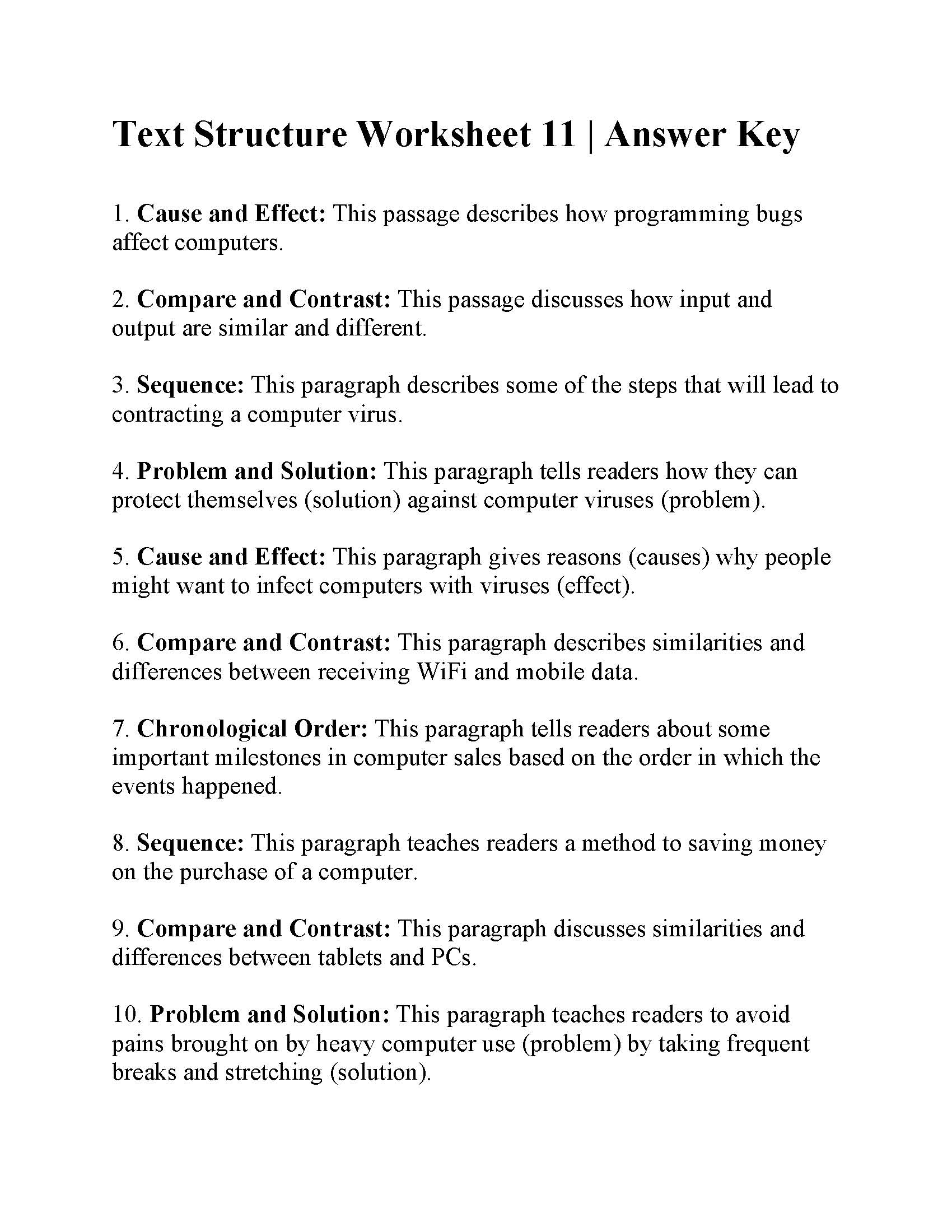Text Structure Worksheet 11 Answers Worksheets Library