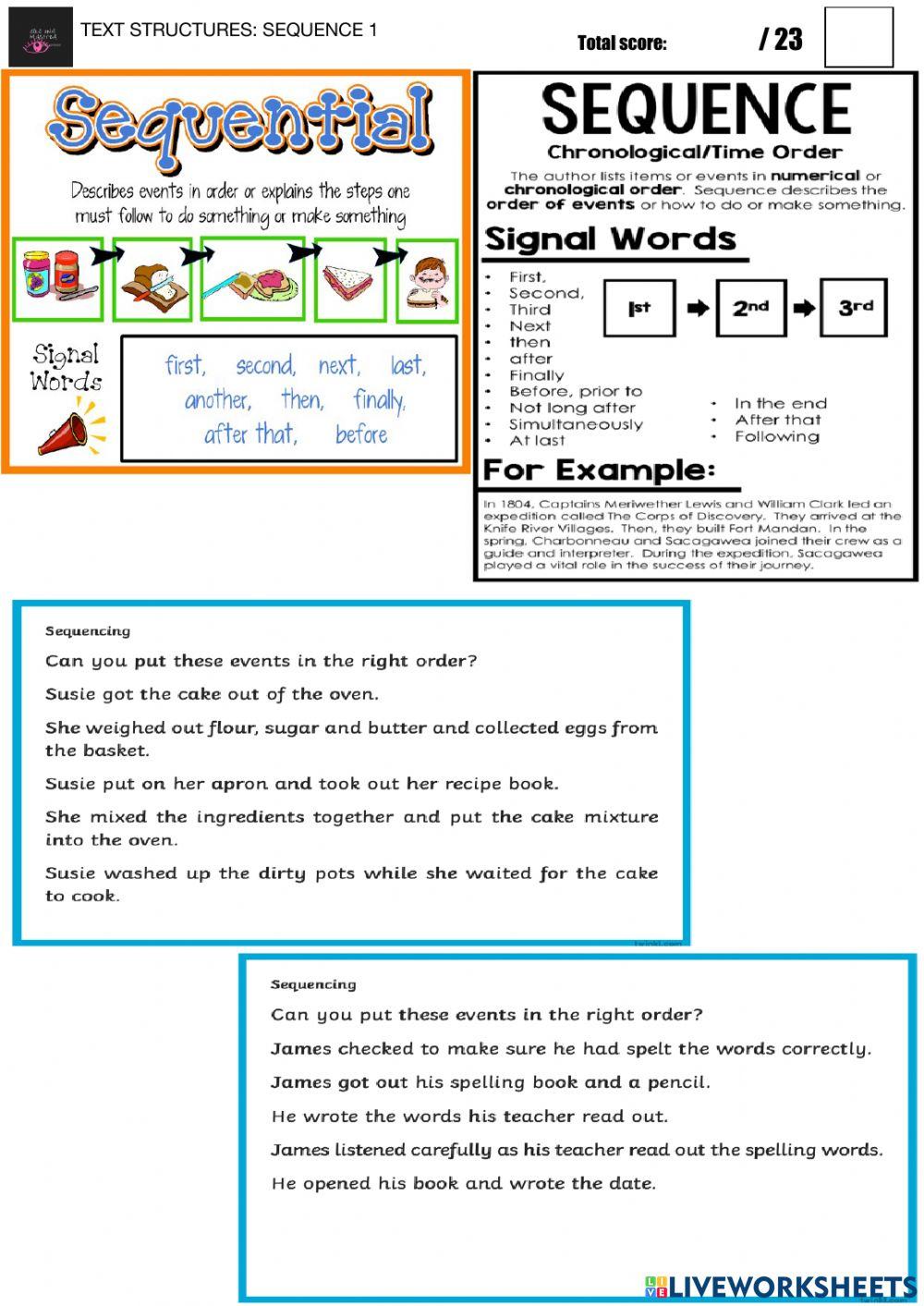 Text structures- sequence worksheet | Live Worksheets - Worksheets Library