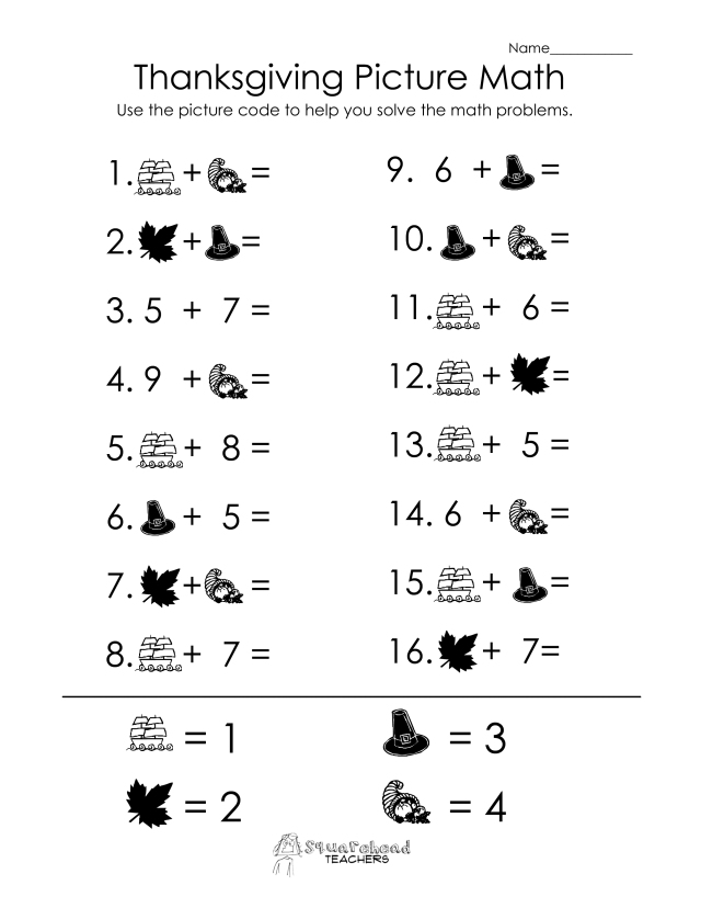 Thanksgiving Picture Math Worksheet | Squarehead Teachers - Worksheets ...