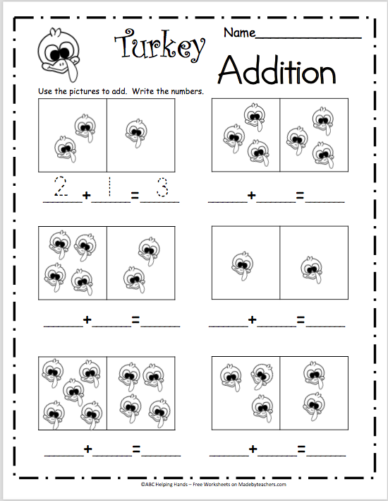 Turkey Addition Free Math Worksheet | Made By Teachers - Worksheets Library