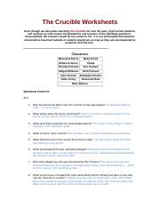 The Crucible Worksheet Answers - The Crucible Worksheets Even ...