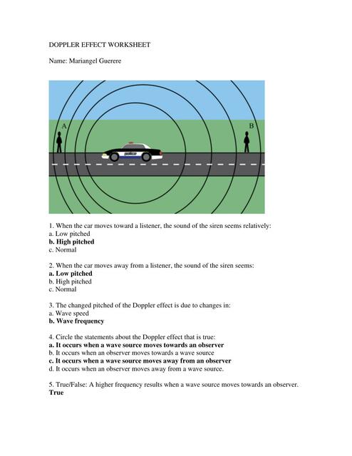 Doppler effect worksheet | Mariangel Güerere | uDocz - Worksheets Library