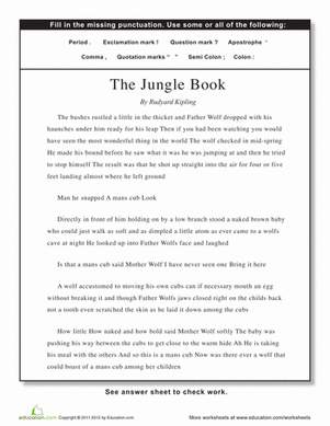 Punctuation: The Jungle Book | Worksheet | Education.com - Worksheets ...