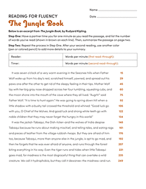 Reading for Fluency: The Jungle Book | Worksheet | Education.com ...