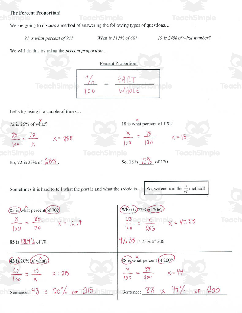 The Percent Proportion Guided Notes + Homework Set - Worksheets Library