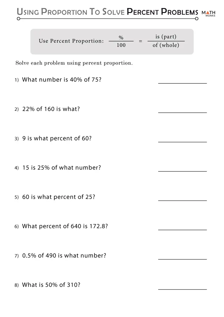 Percent Proportion Worksheets Math Monks Worksheets Library
