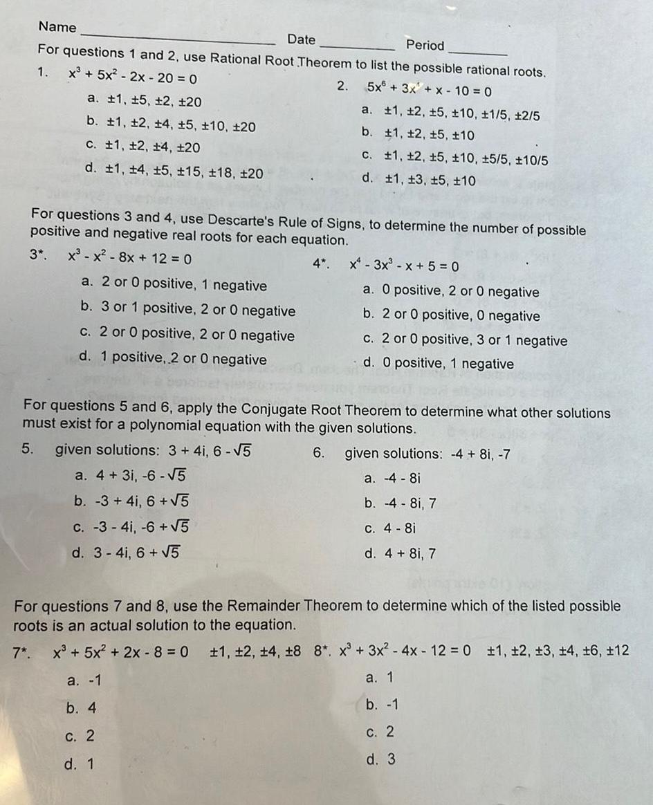 Free The Rational Root Theorem Worksheet Answers Download Free The