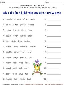 Alphabetical Order 4 Worksheet for 2nd - 3rd Grade | Lesson Planet ...
