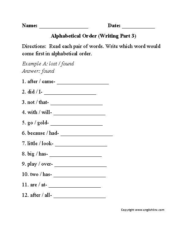 Alphabetical Order Worksheets - Worksheets Library