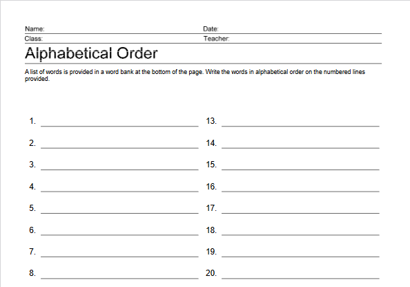 Alphabetical Order Language Third Grade Language Arts Standards I4C ...